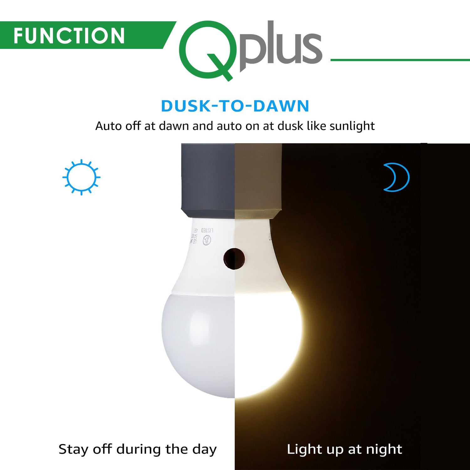 QPlus A19 LED Photocell Light Bulb | A19 Light Bulb | E26 Base